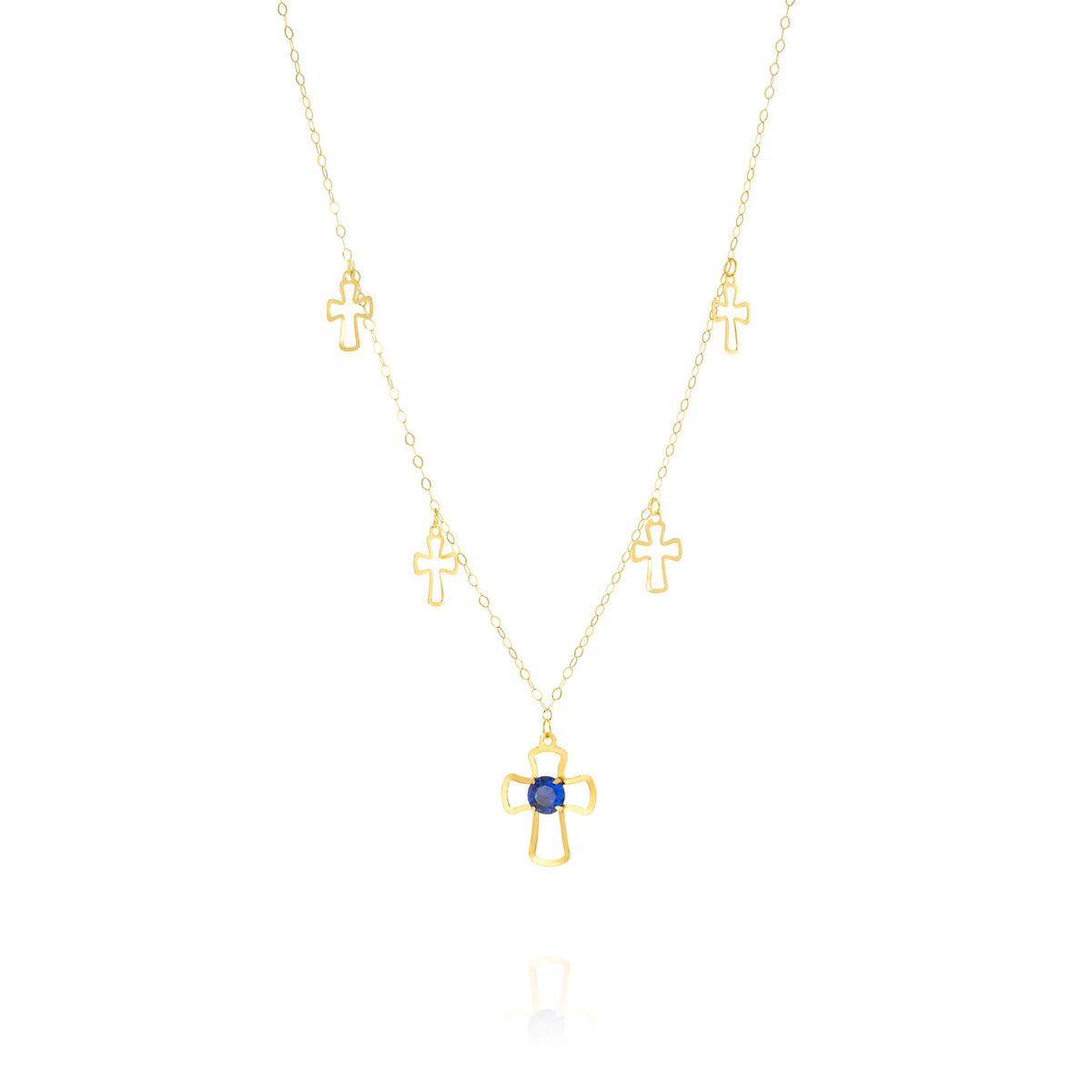 18K Real Gold Blue Stone Cross Necklace – Hamsa Gold