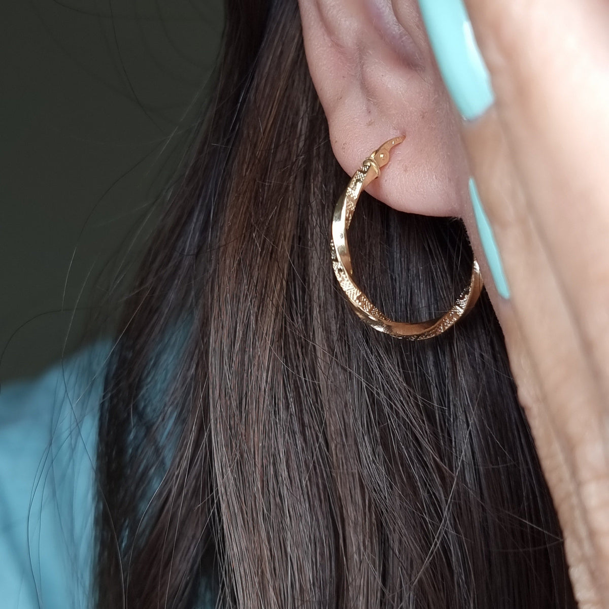 18K Real Gold Round Twisted Earring Set – Hamsa Gold