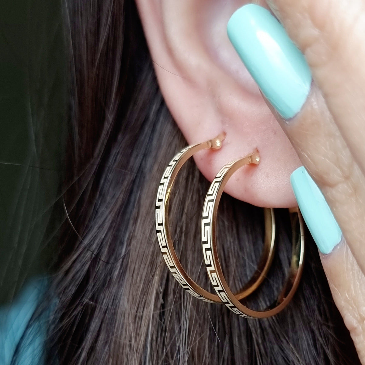 18K Real Gold Round Hoop Earring Set – Hamsa Gold