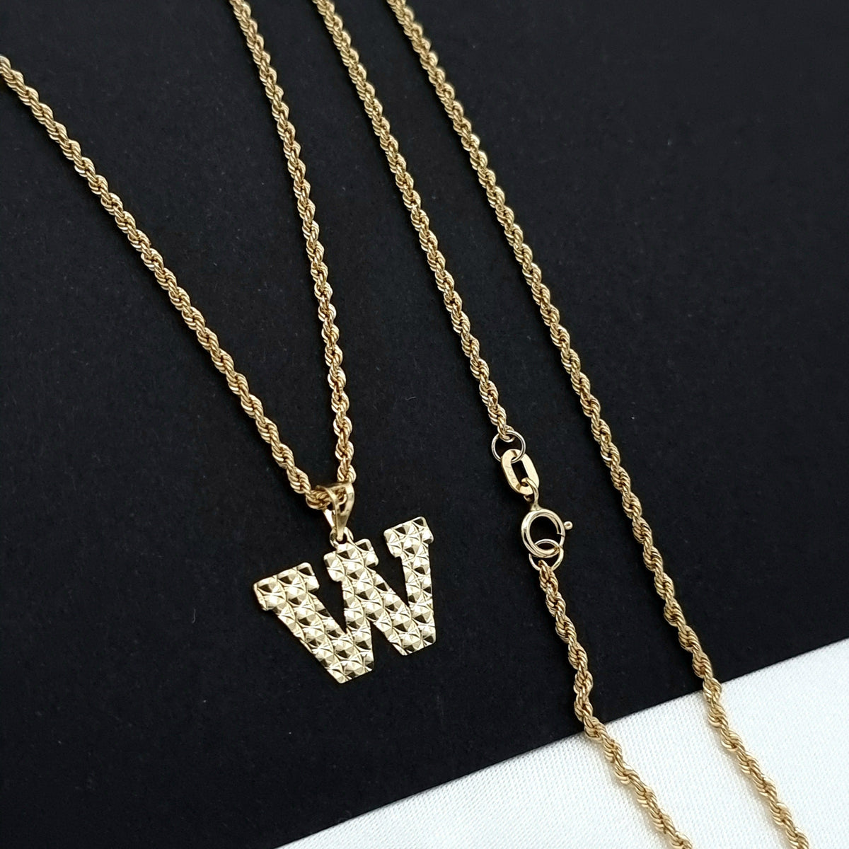 18K Real Gold Letter W Necklace – Hamsa Gold