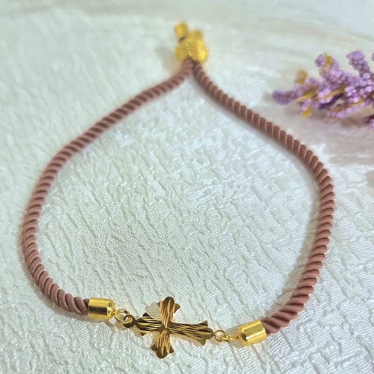 18K Pure Gold Thread Cross Bracelet – Hamsa Gold