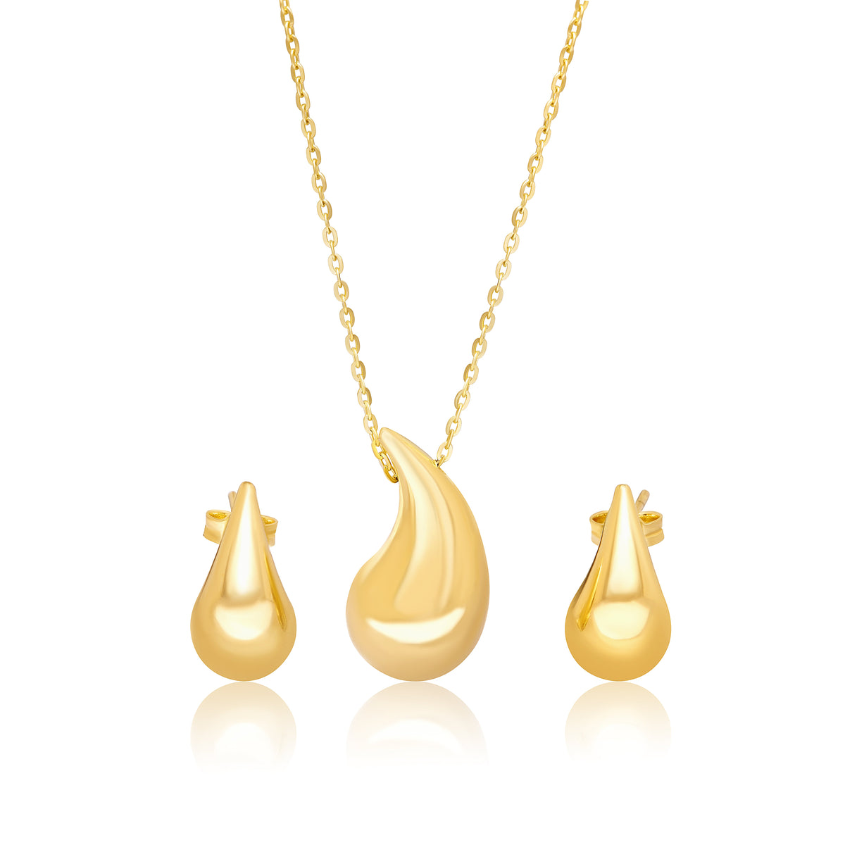 18K Real Gold Curved Drop Jewelry Set – Hamsa Gold
