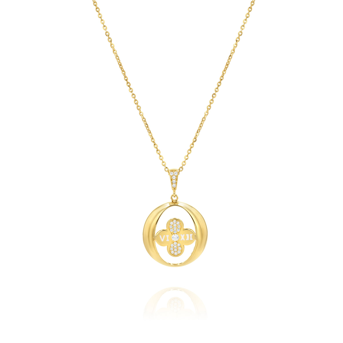18K Real Gold Round Flower Necklace – Hamsa Gold