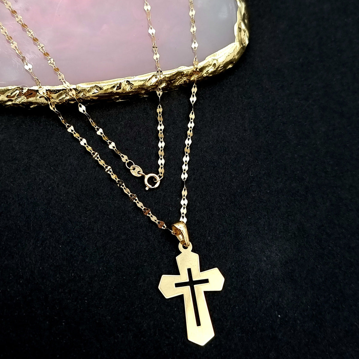 18K Real Gold Cross Necklace – Hamsa Gold